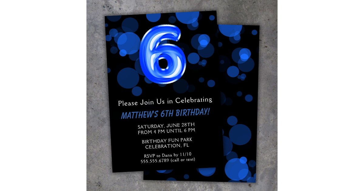 6th Birthday Balloons Kids Blue Boy Party Invitation | Zazzle