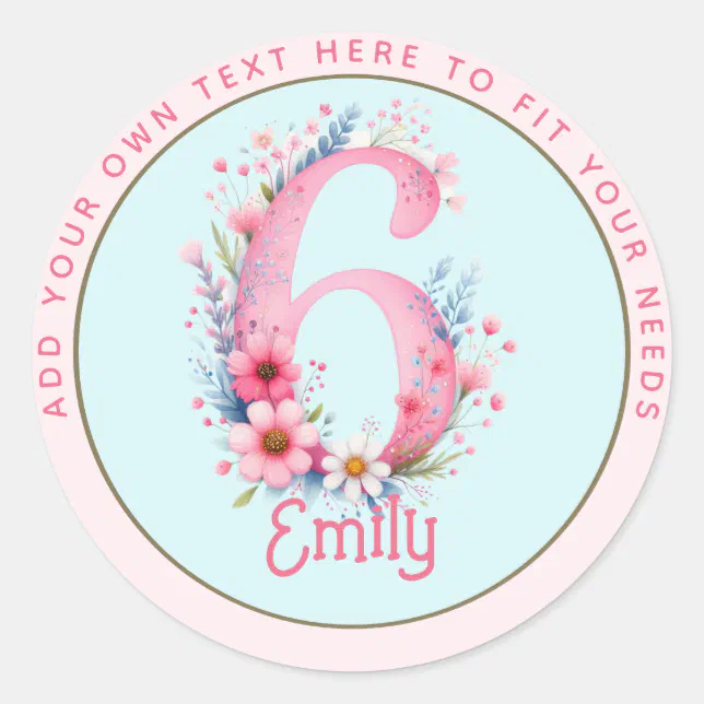 6th Birthday Fairy Floral Pink Princess Fairytale Classic Round Sticker ...