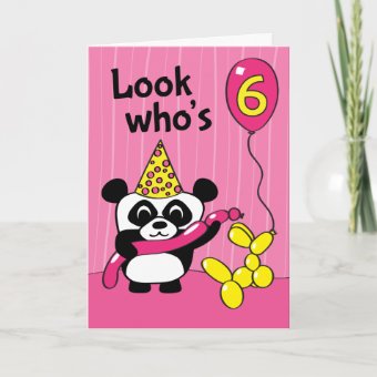 6th Birthday - Girl Panda with Balloons Card | Zazzle