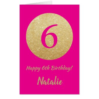 6th Birthday Hot Pink and Gold Extra Large Jumbo Card | Zazzle