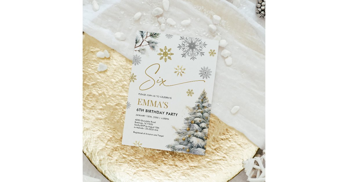 6th Birthday Invitation, Winter Six Birthday Invitation | Zazzle