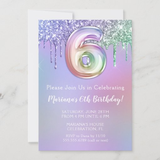 6th Birthday Party Invitation Purple Pink Glitter | Zazzle