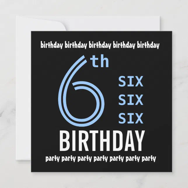 6th Birthday Party Modern Blue and Black G203 Invitation | Zazzle