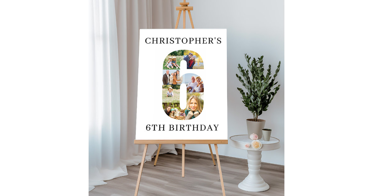 6th Birthday Photo Collage Number 6 Personalized Foam Board | Zazzle