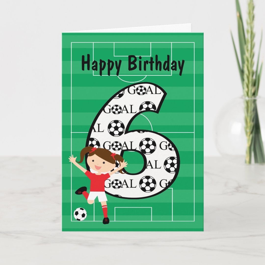 6th Birthday Red and White Soccer Girl 1 Card | Zazzle