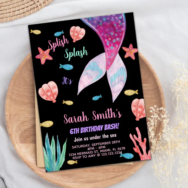 6th Dark Pink on top mermaid Birthday Invitation | Zazzle
