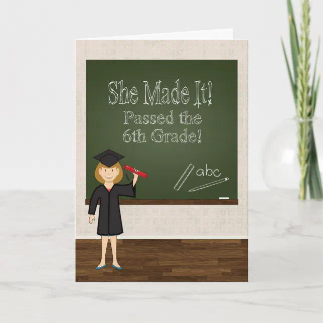 6th Grade Graduate w/ Cartoon Girl and Chalkboard Announcement | Zazzle