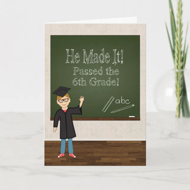 6th Grade Graduate with Cartoon Boy and Chalkboard Announcement | Zazzle