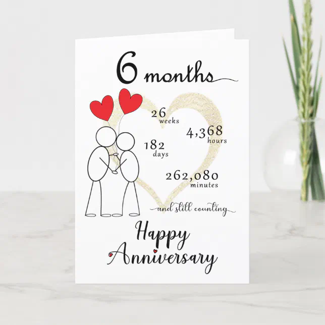 6th Month Anniversary Card with heart balloons | Zazzle