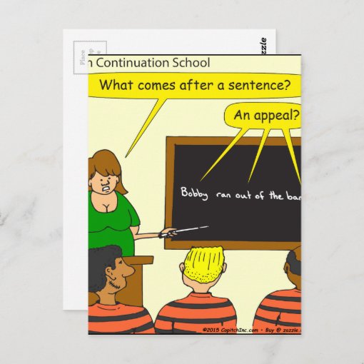 703 comes after a sentance cartoon postcard | Zazzle