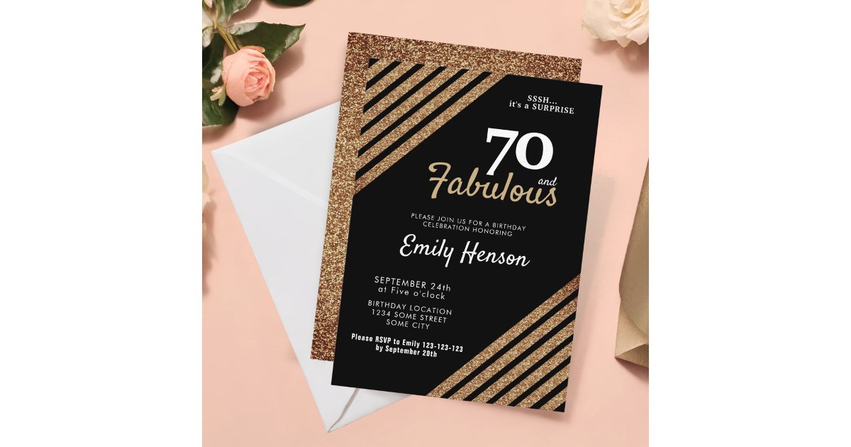 70 And Fabulous Elegant Gold Glitter 70th Birthday Invitation Zazzle