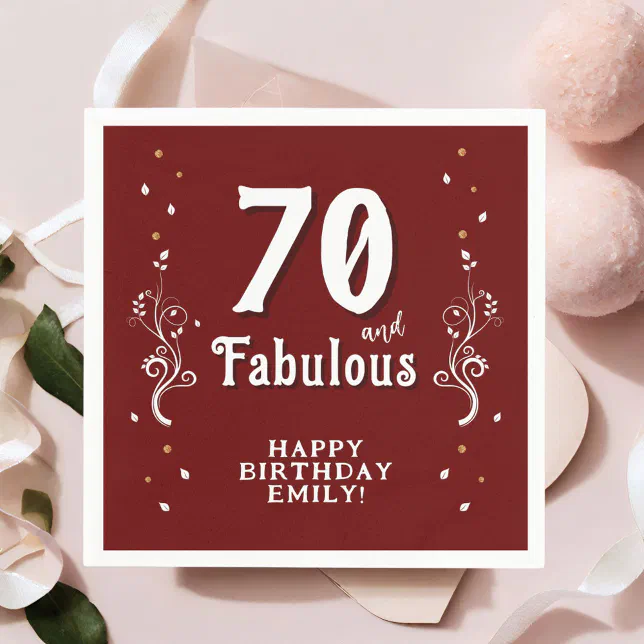 70 and Fabulous Foliage Red 70th Birthday Napkins | Zazzle