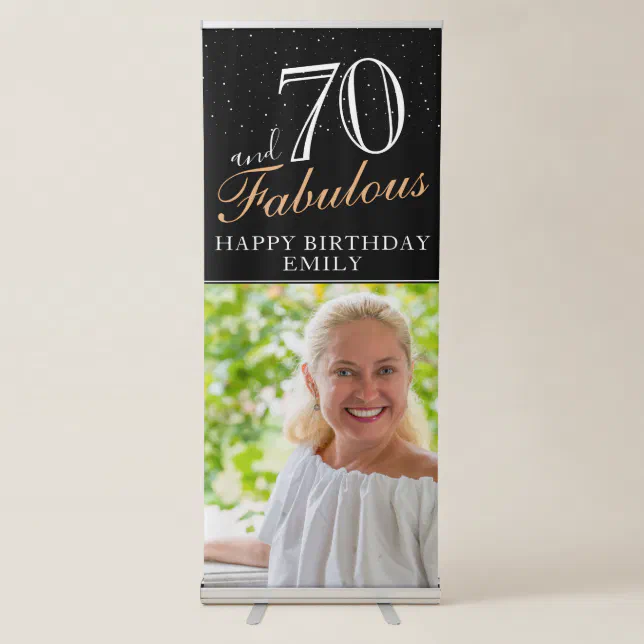 70 and Fabulous Modern Black 70th Birthday Photo Retractable Banner ...