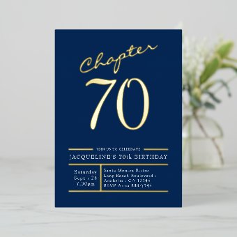 70 Blue 70th Birthday Party Gold Foil Invitation | Zazzle
