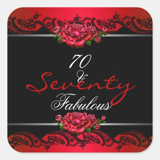 70 Fabulous 70th Birthday Party Red Roses Square Sticker | Zazzle.com