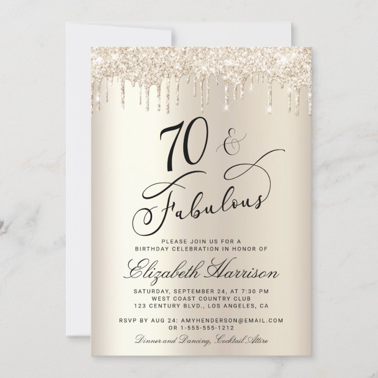 70 Fabulous Gold Glitter 70th Birthday Party Invitation Zazzle