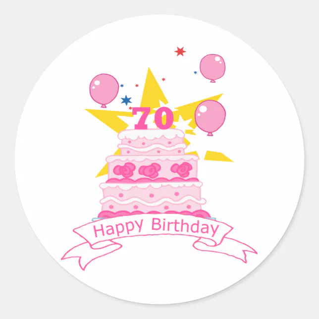 70 Year Old Birthday Cake Classic Round Sticker | Zazzle
