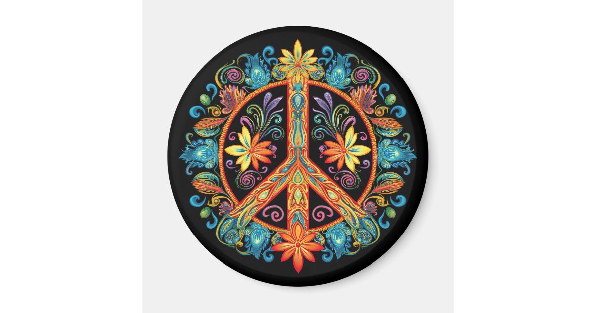 70s 60s Peace Sign Colorful Magnet | Zazzle