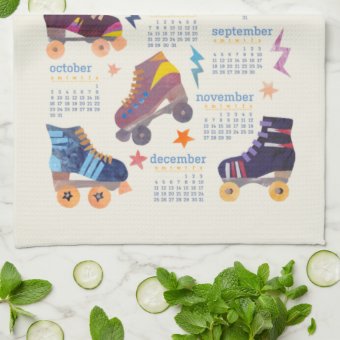 70s 80s Nostalgia Collage Roller Skates Calendar K Kitchen Towel | Zazzle