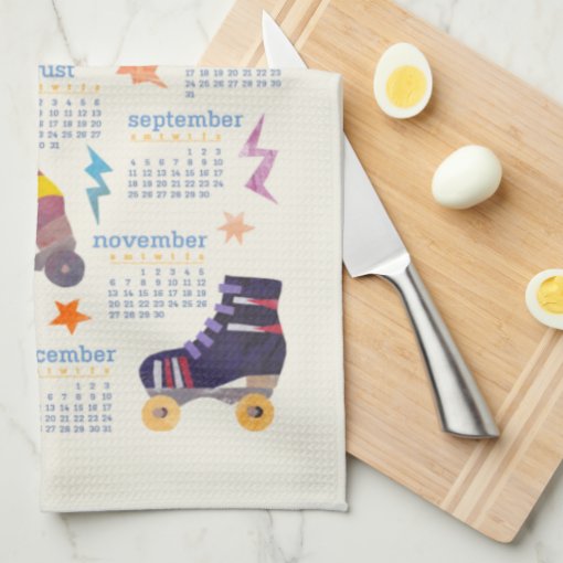 70s 80s Nostalgia Collage Roller Skates Calendar K Kitchen Towel | Zazzle