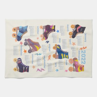70s 80s Nostalgia Collage Roller Skates Calendar K Kitchen Towel | Zazzle