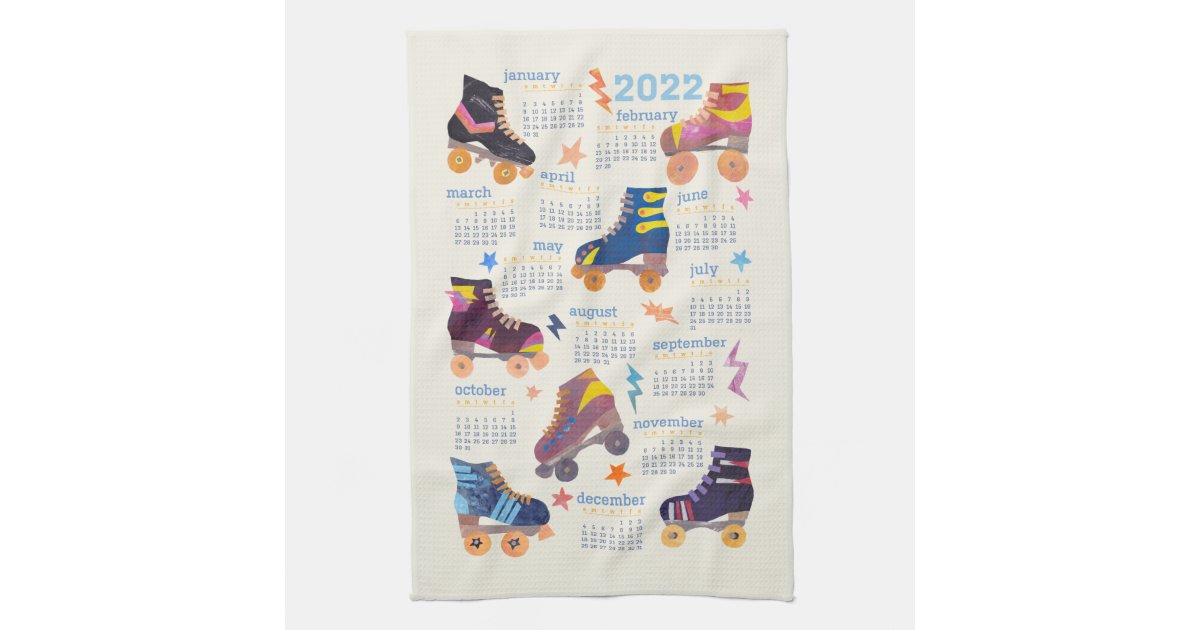 70s 80s Nostalgia Collage Roller Skates Calendar K Kitchen Towel | Zazzle