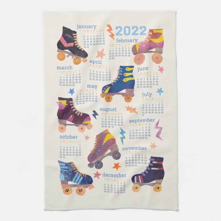 70s 80s Nostalgia Collage Roller Skates Calendar K Kitchen Towel | Zazzle
