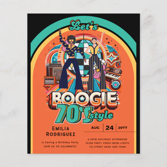 70s Boogie Retro Disco Dancing Birthday Party Flyer | Zazzle