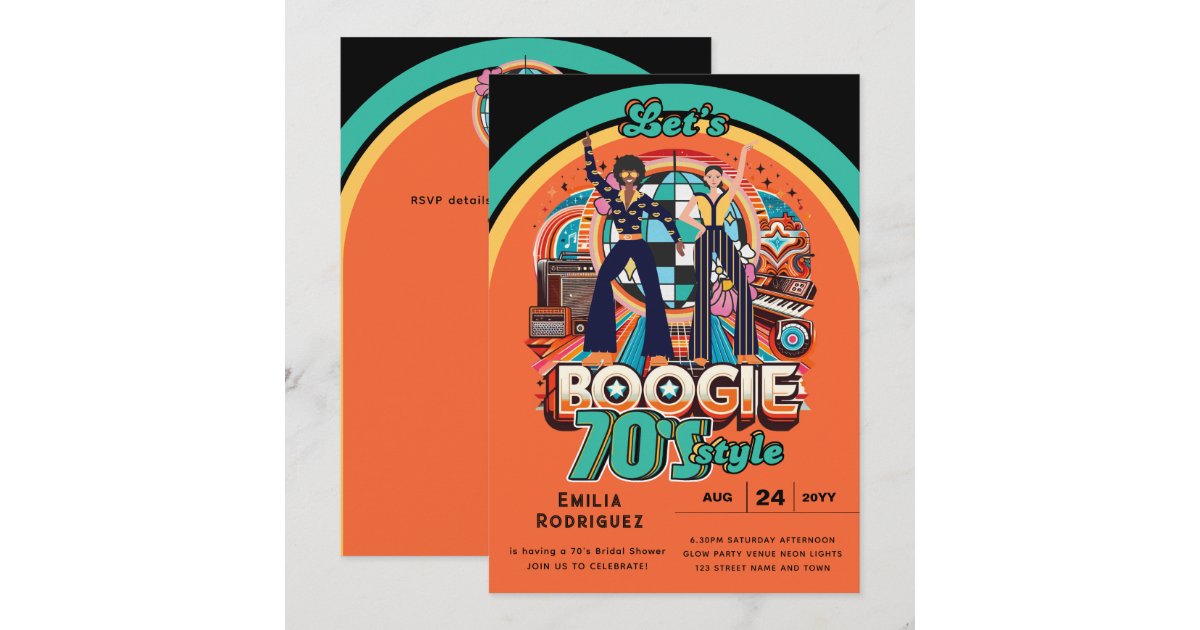 70s Boogie Retro Disco Dancing Bridal Bachelorette Invitation | Zazzle