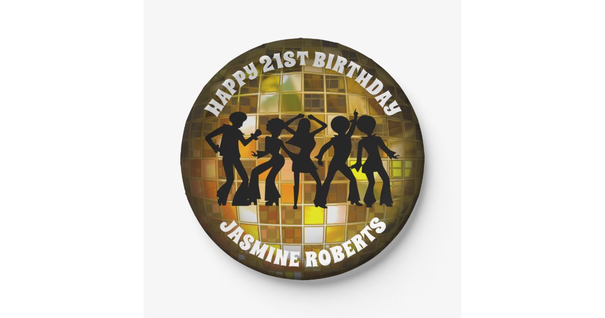 70's Disco Birthday | Gold Glitter Ball Paper Plates | Zazzle