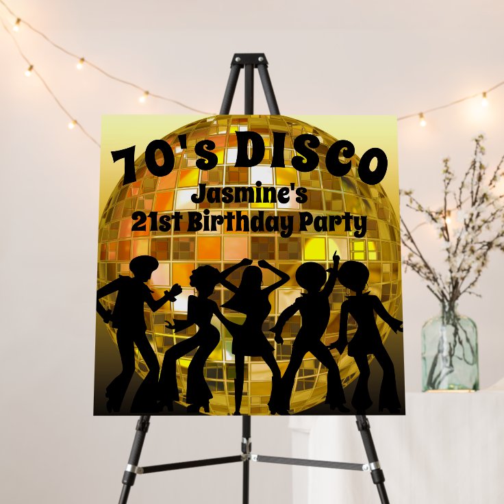 70's Disco Birthday Gold Glitter Ball Welcome Sign | Zazzle