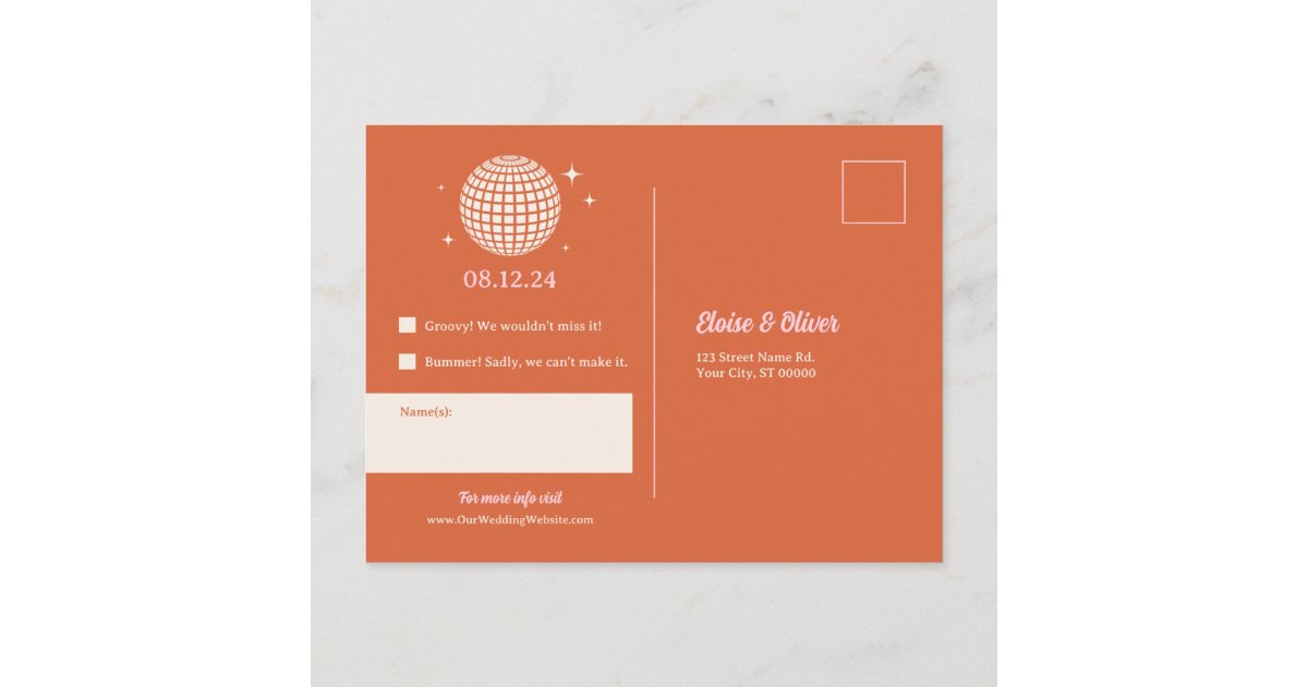 70s Disco Sparkles Colorful Modern Retro Wedding Postcard | Zazzle