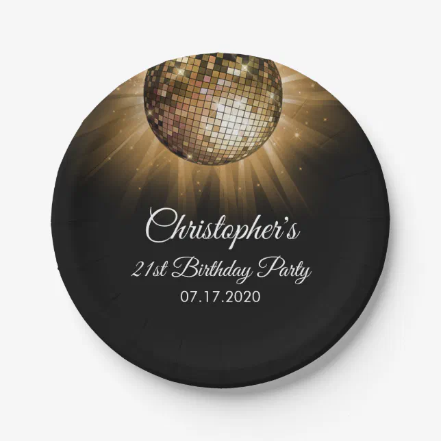 70's Gold Disco Themed Birthday Party Paper Plates | Zazzle