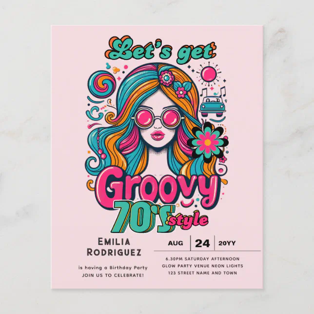 70s Groovy Boogie Retro Disco Birthday Party Flyer | Zazzle