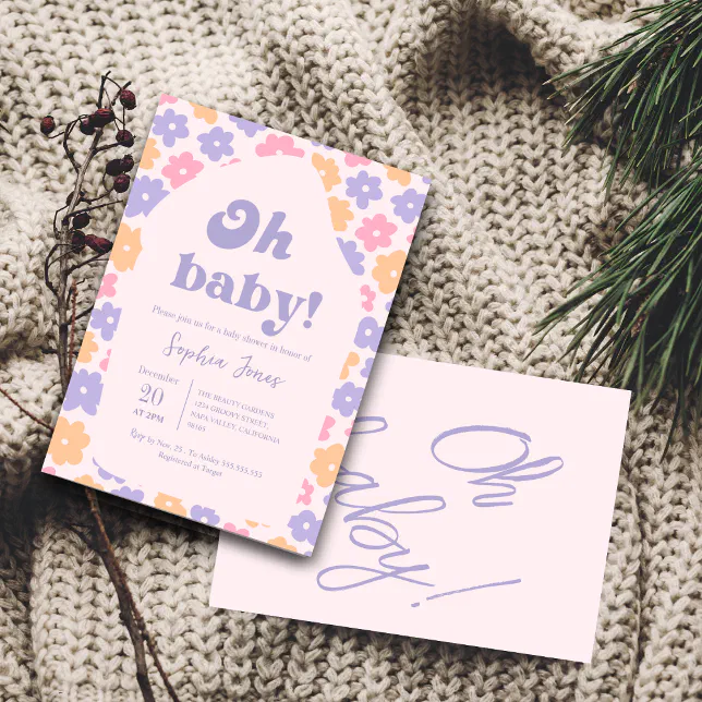 70s Hippie Floral Gingham Baby shower invitation | Zazzle