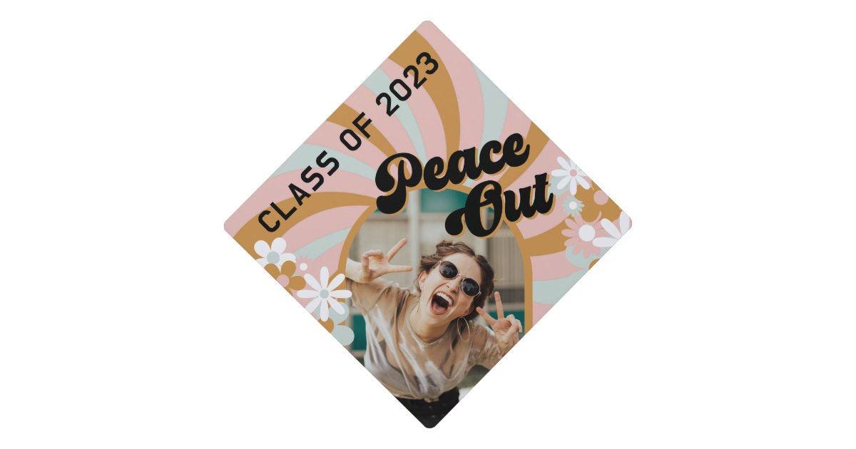 70s Hippie Peace Out Photo Graduation Cap Topper | Zazzle