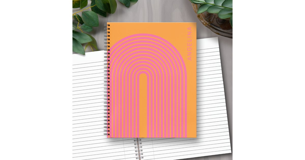70s Inspired Line Art - Orange Pink Rainbow Arch Notebook | Zazzle