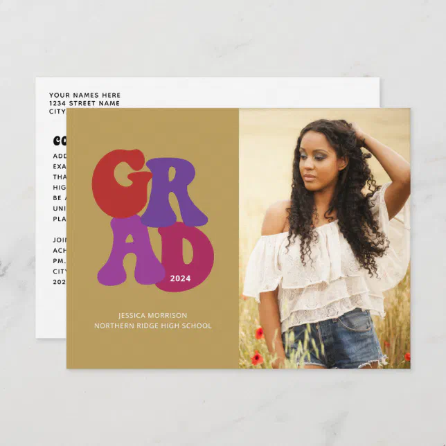70s-Inspired Retro Graduate Photo Graduation Postcard | Zazzle