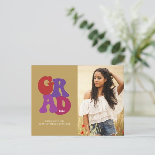 70s-Inspired Retro Graduate Photo Graduation Postcard | Zazzle
