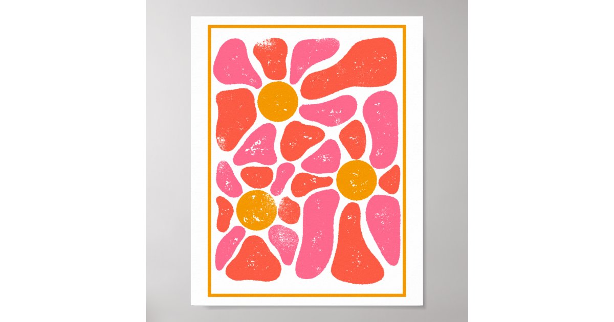70's Orange and Pink Retro Flower Power Poster | Zazzle