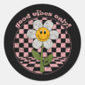 70's Retro Daisy | Good Vibes Only Classic Round Sticker | Zazzle