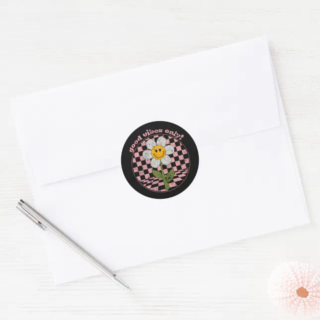 70's Retro Daisy | Good Vibes Only Classic Round Sticker | Zazzle