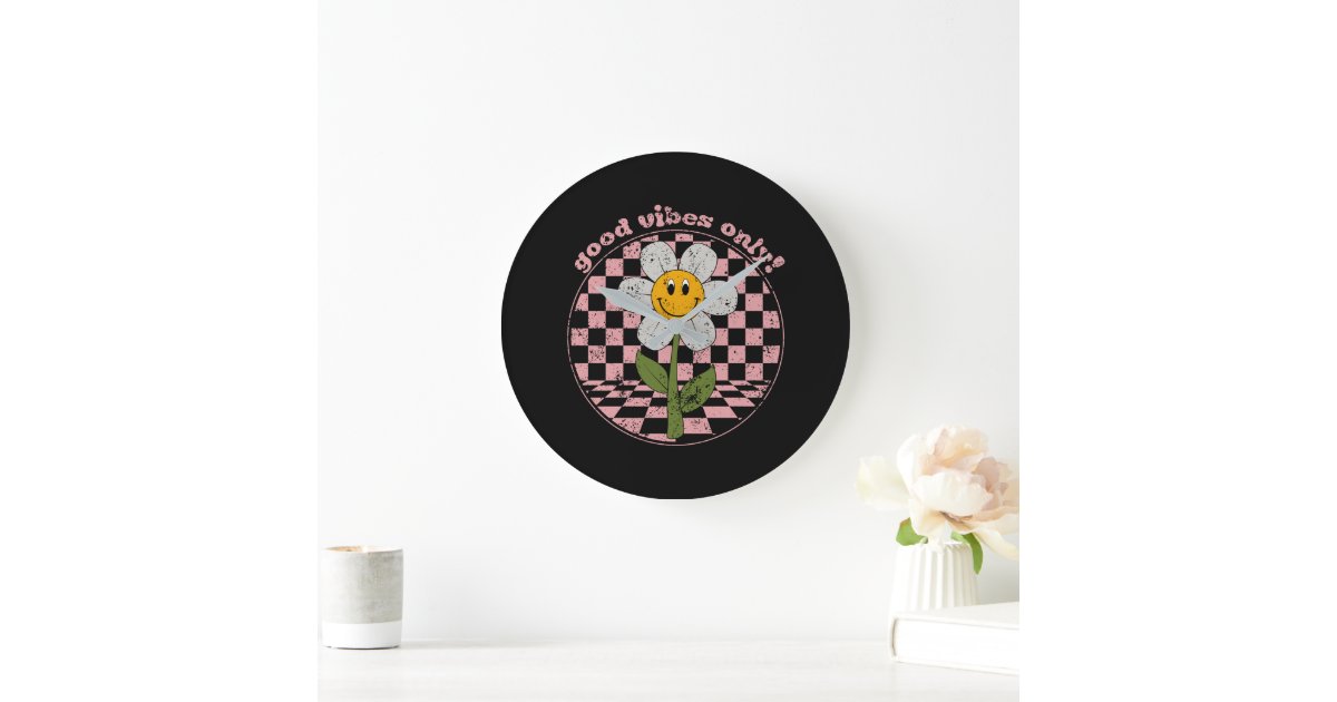 70's Retro Daisy | Good Vibes Only Large Clock | Zazzle