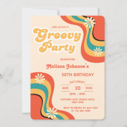 70s Retro Groovy Party Daisies Flower Birthday Invitation | Zazzle
