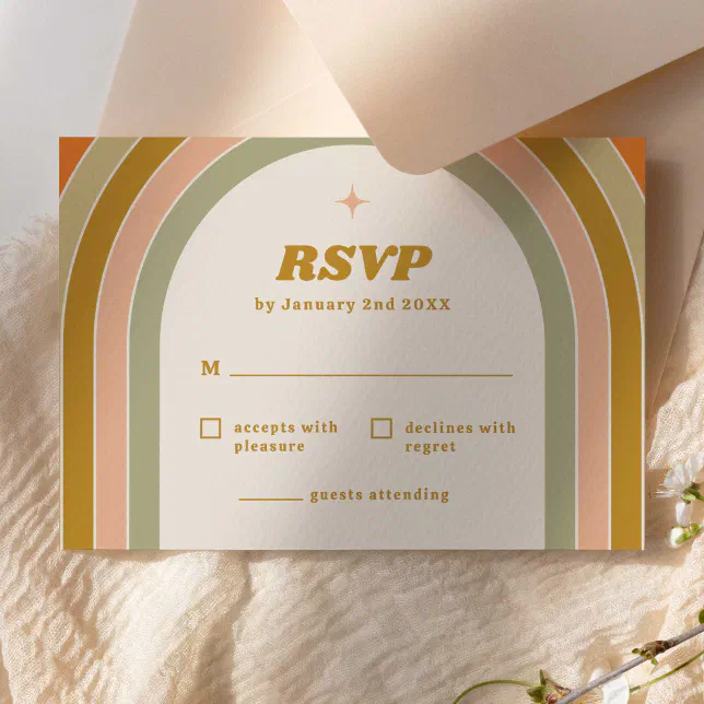 70s Retro Rainbow Groovy Wedding RSVP | Zazzle