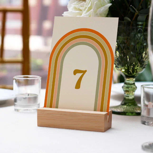 70s Retro Rainbow Groovy Wedding Table Number | Zazzle