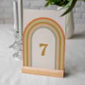 70s Retro Rainbow Groovy Wedding Table Number | Zazzle