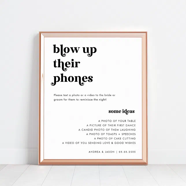 70s Retro Script Blow Up Their Phones Wedding Sign | Zazzle
