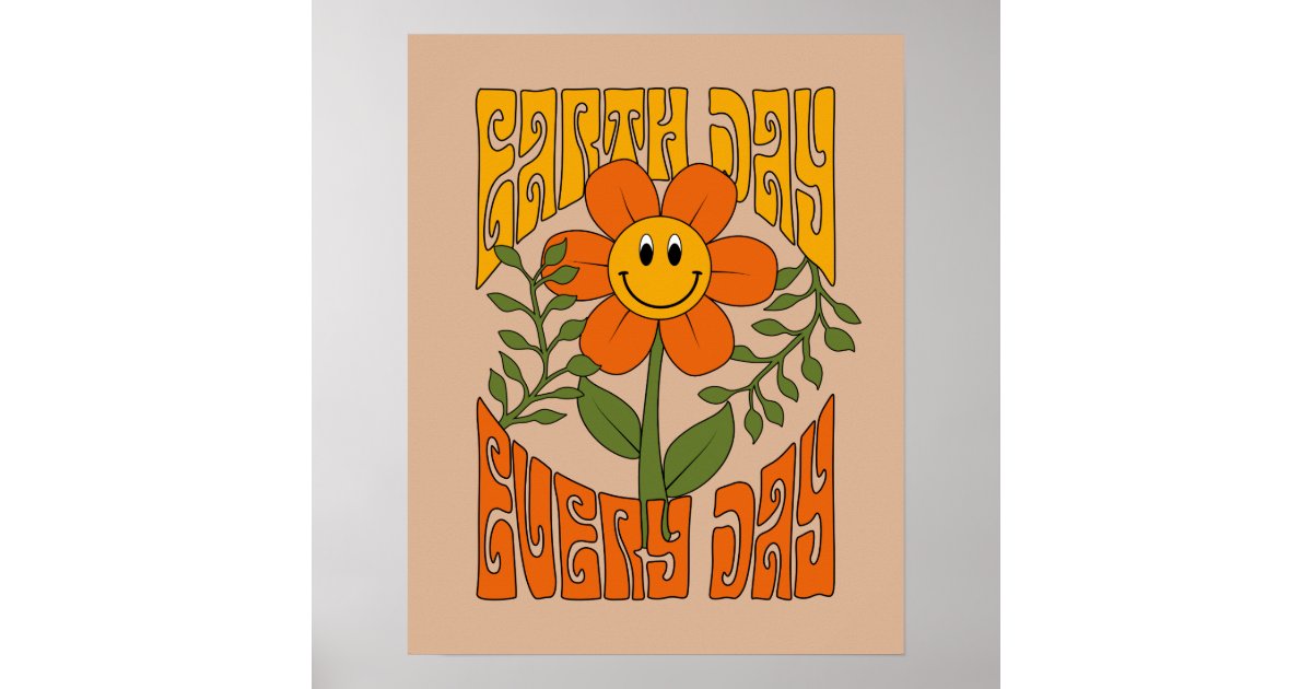 70's Retro Smiling Daisy Flower Poster | Zazzle