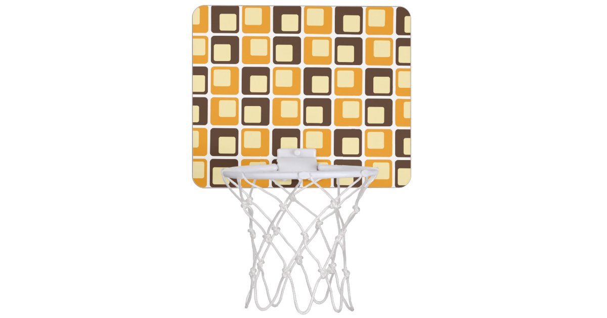 70s Retro Square Shapes Pattern Mini Basketball Hoop | Zazzle